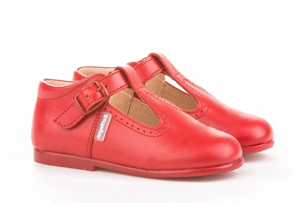 Angelitos Boys Red T-Bar Leather Shoes