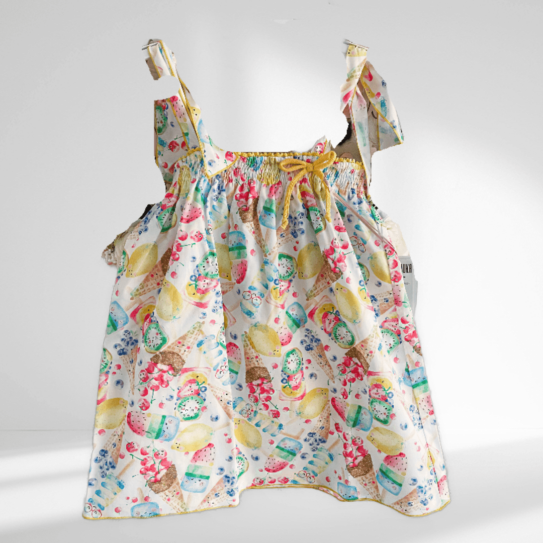 Alhuka - Girls Ice-Cream Multi Colour Print Summer Dress