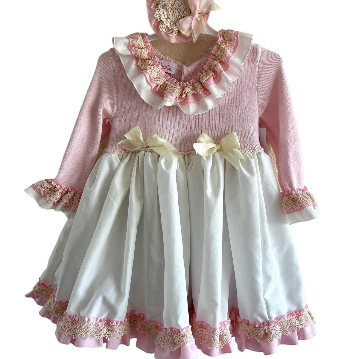 ELA - Girls Pink & Cream Dress & Headpiece – Mariposa Children's Boutique