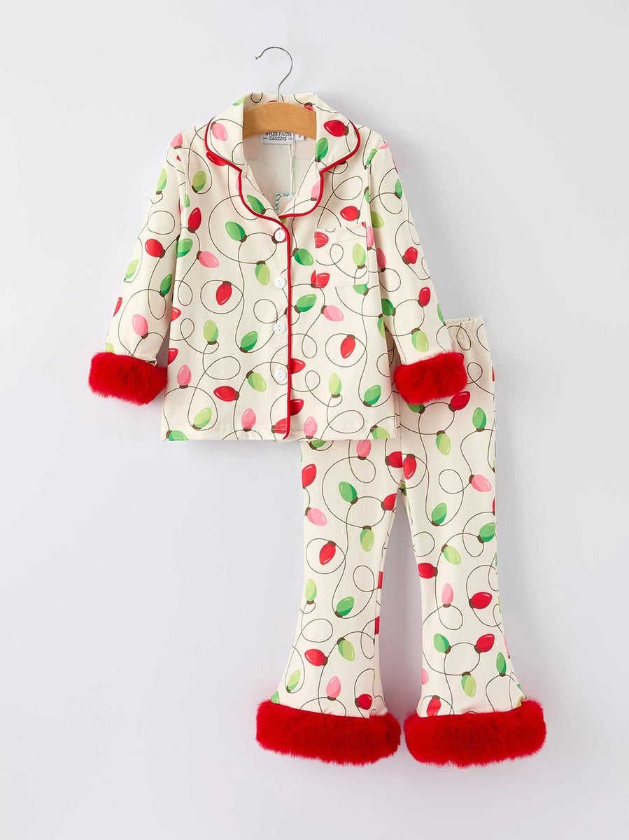 Girls' Christmas Pyjamas with Red Fur Trim | Rylee Faith