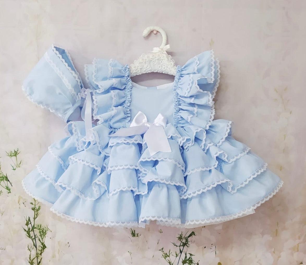 Sonata - Baby Girls Baby Blue Ruffle Puffball Dress
